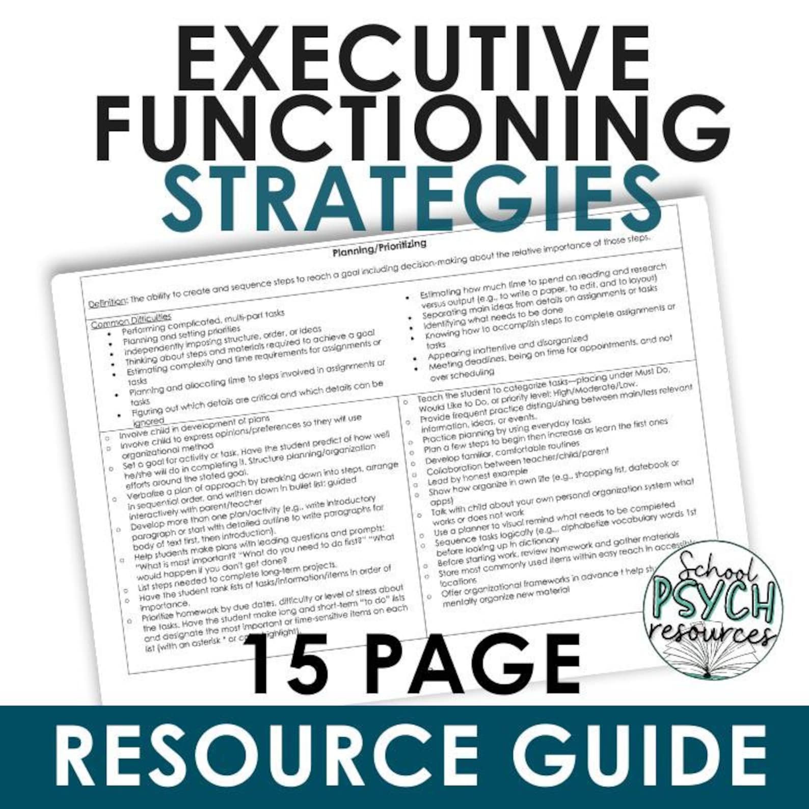 Executive Functioning Cheat Sheet Interventions School Psychology Resource, Special Education ...