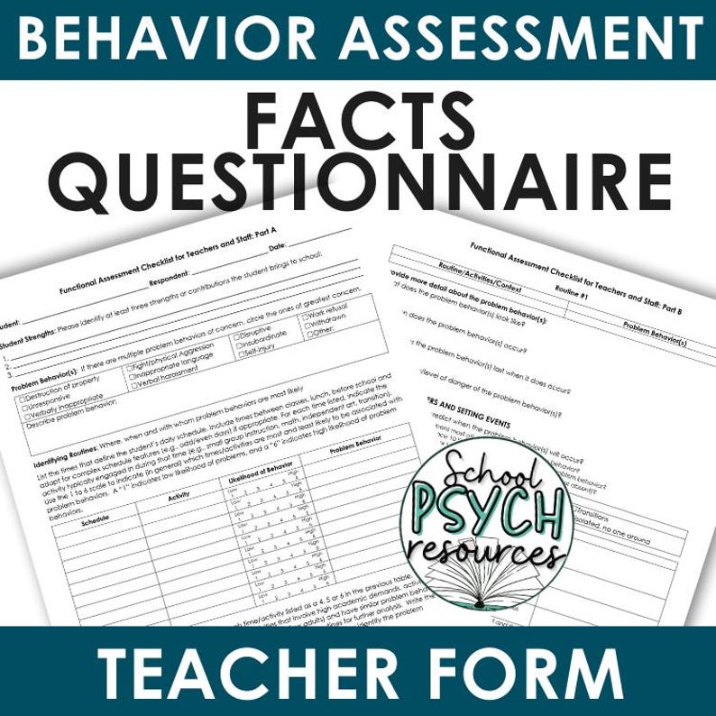 FBA Form Teacher FACTS Interview Questionnaire SPED School Psychologist ...