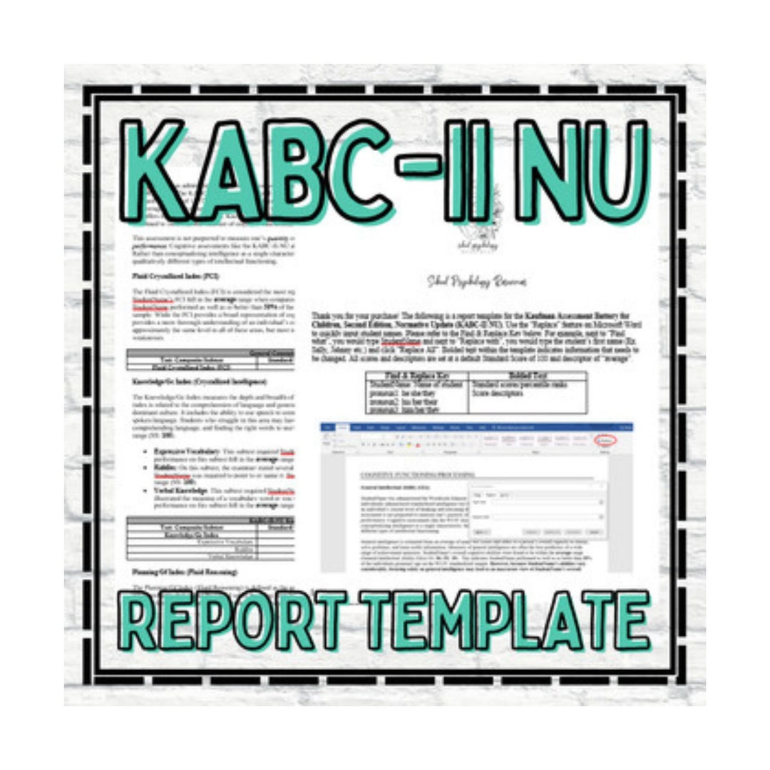KABC Report Template School Psychology Special Education Assessment ...