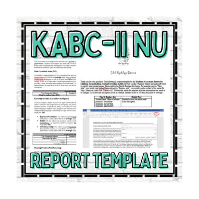KABC Report Template School Psychology Special Education Assessment ...