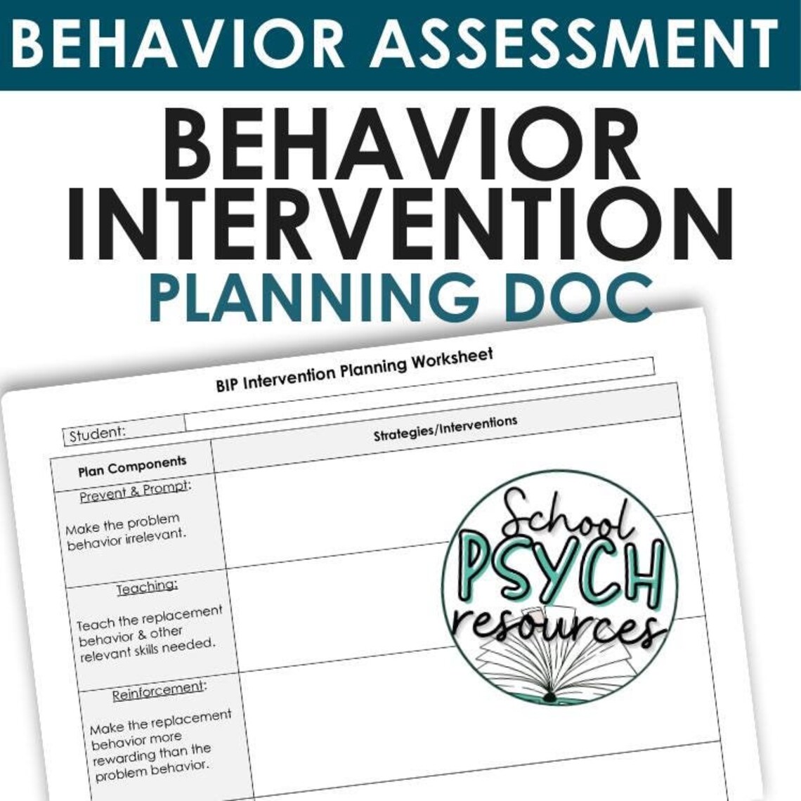 BIP Behavior Planning Meeting Form School Psychologist ABA Behavior ...