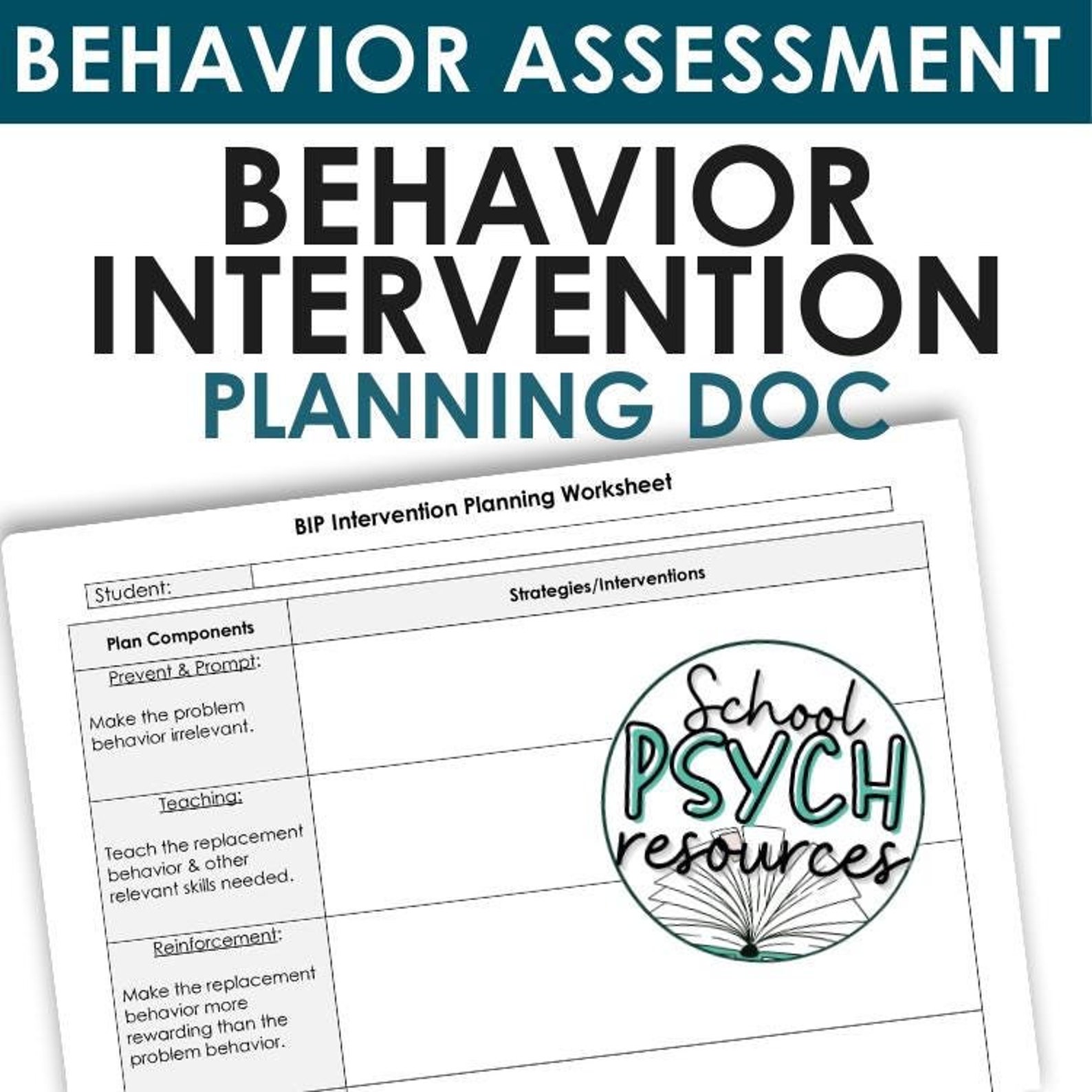 BIP Behavior Planning Meeting Form School Psychologist ABA Behavior ...