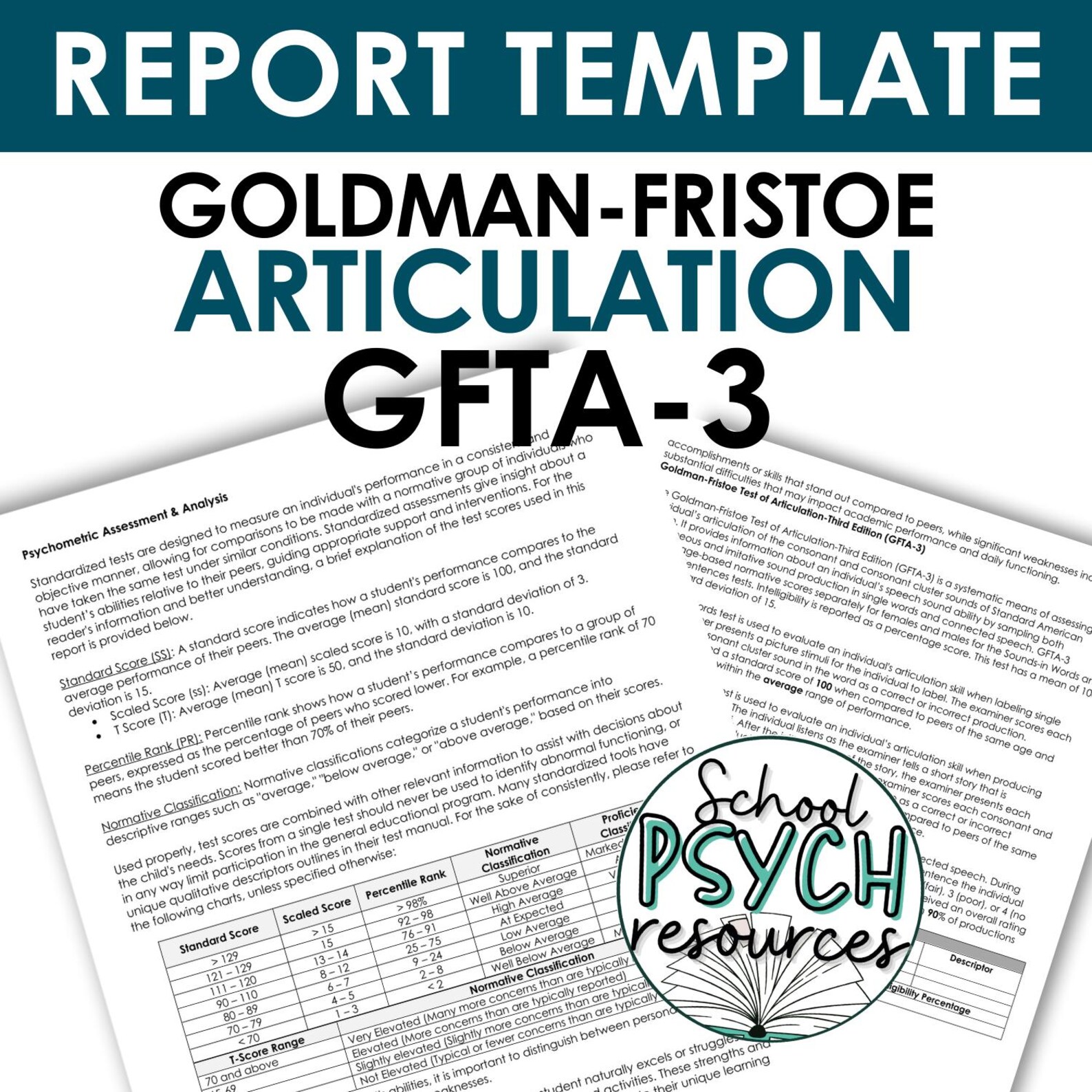 GFTA 3 Report Template Speech Language Special Education Assessment ...