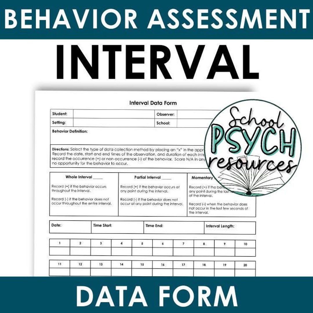 FBA Form Interval Data Sheet Behavior School Psychologist School Psych ...