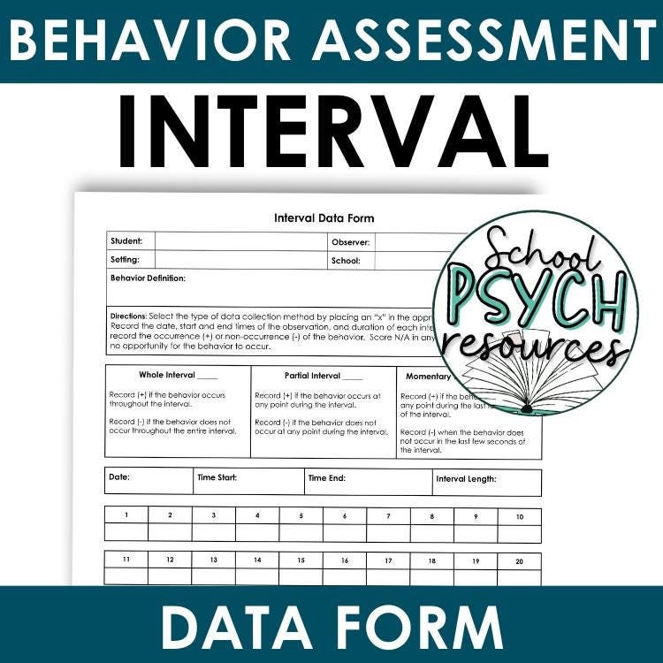FBA Form Interval Data Sheet Behavior School Psychologist School Psych ...