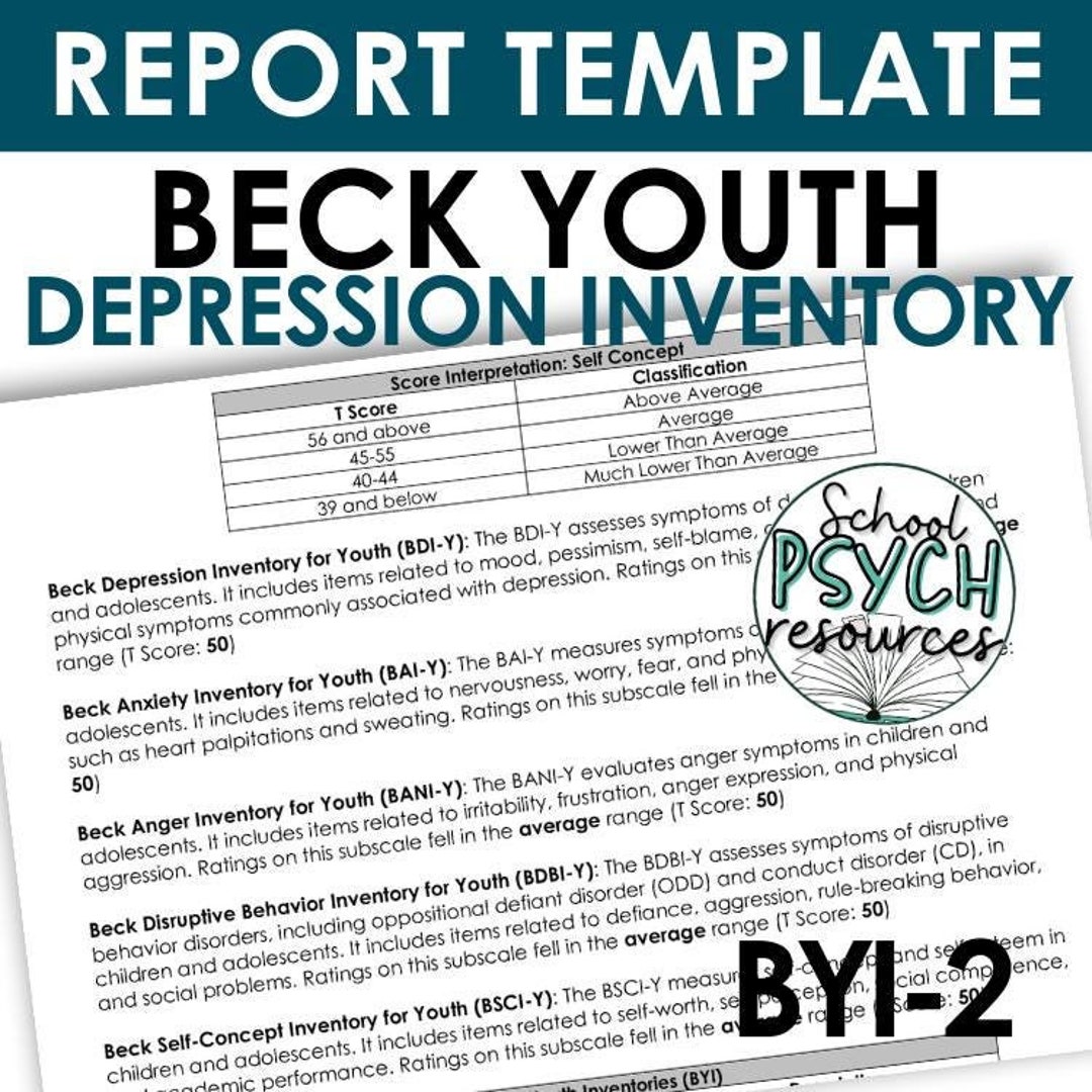 Beck Youth Inventory BYI Report Template School Psych Special Ed ...