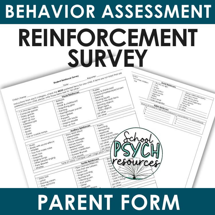 FBA Forms Reinforcement Parent Checklist School Psychologist Behavior ...