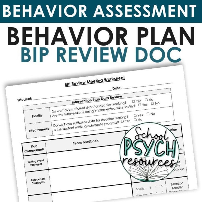 FBA BIP Review Behavior Plan Meeting Form School Psychologist Aba ...