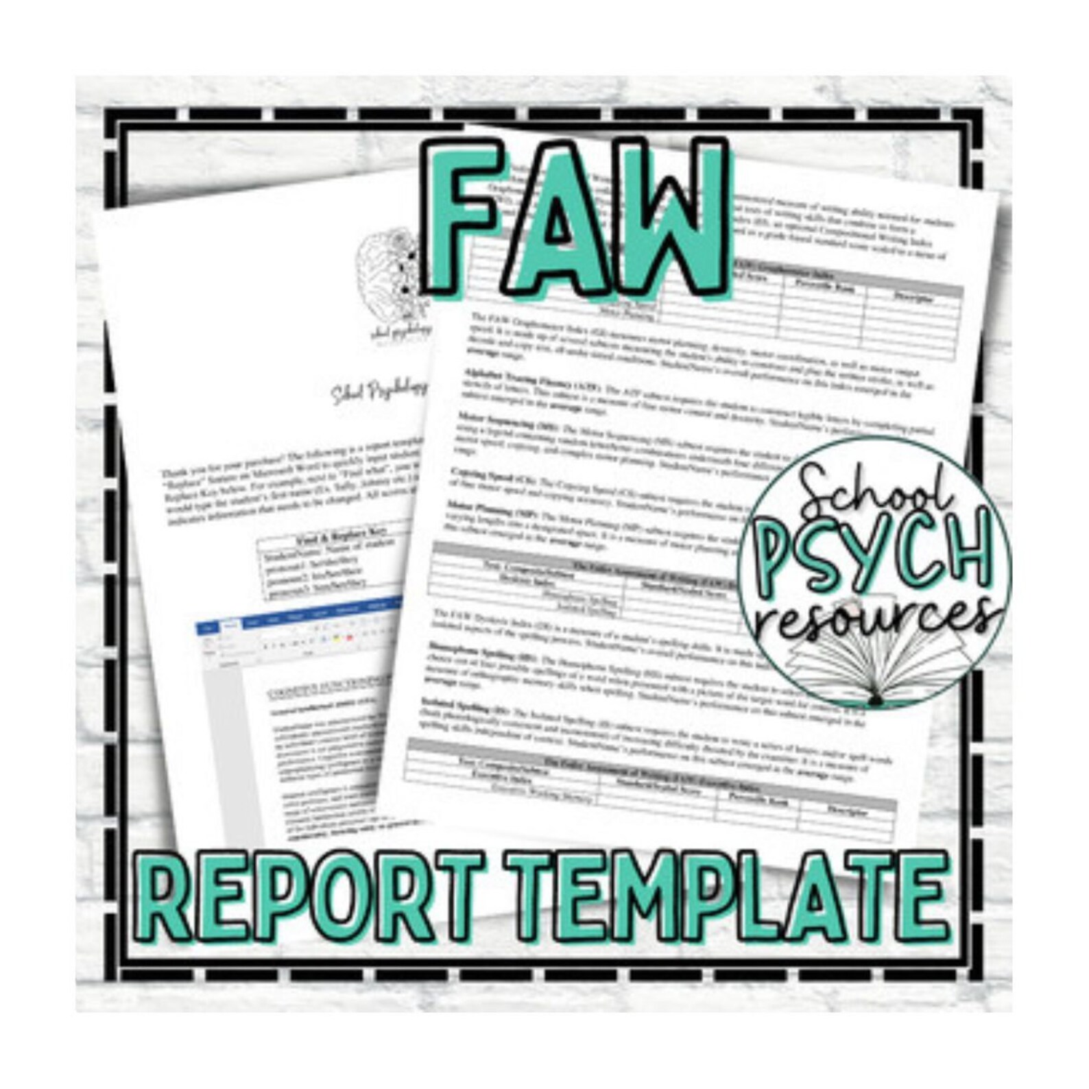 FAW Fiefer Writing Report Template School Psychology Special Education ...