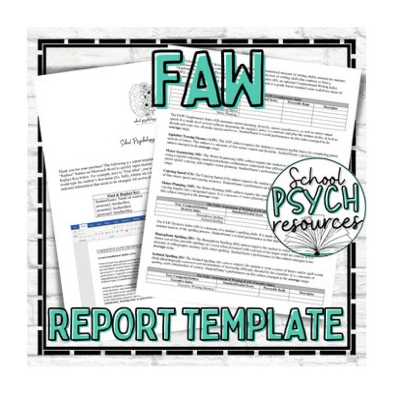 FAW Fiefer Writing Report Template School Psychology Special Education ...