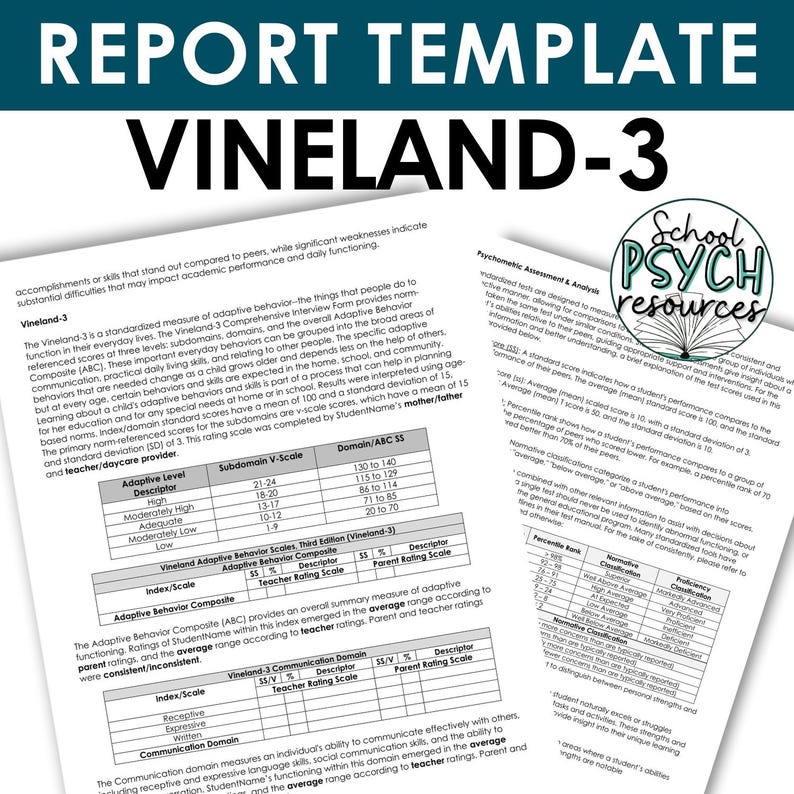 Vineland 3 Report Template School Psychology Special Education ...