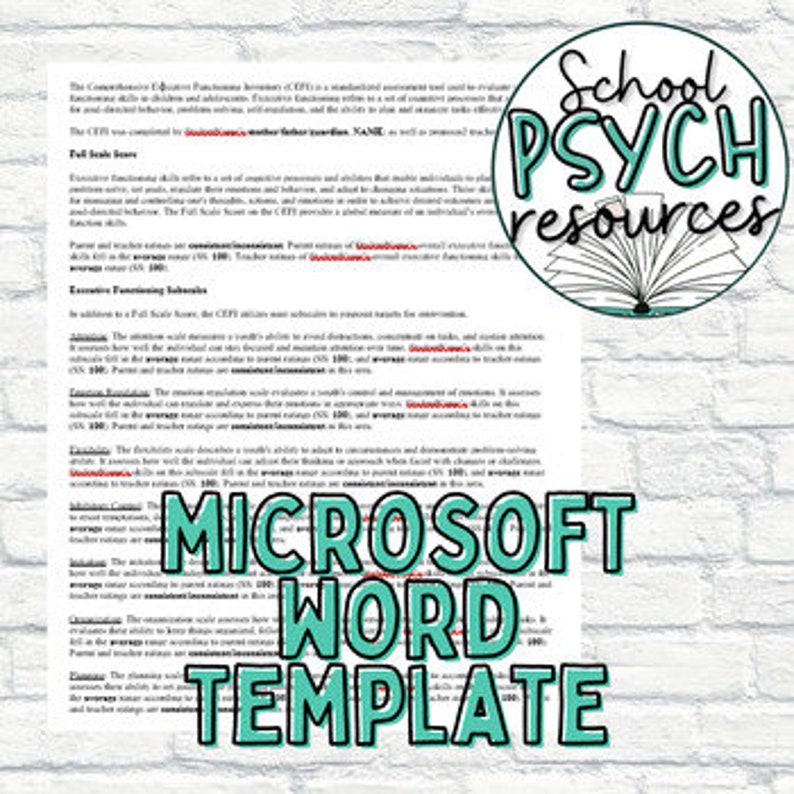 CEFI Report Template School Psychology Special Education Assessment ...