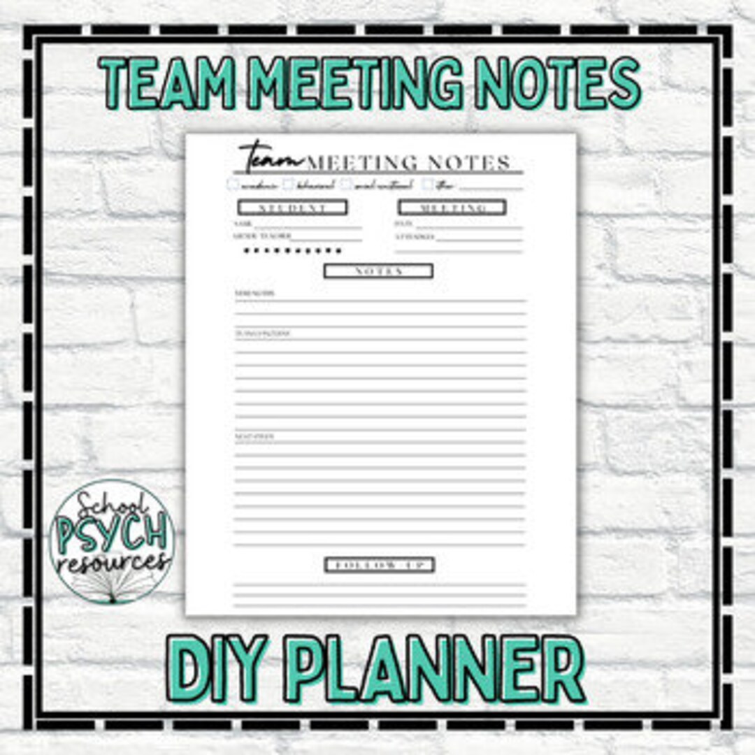 DIY Printable School Psychologist Planner Pages: Team Meeting Notes ...