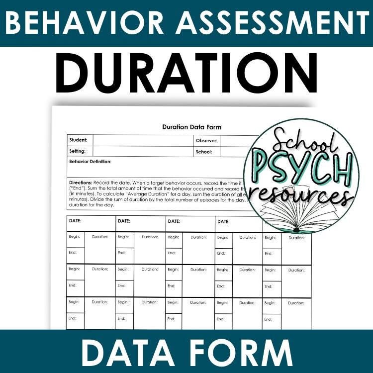 FBA Form Duration Data Sheet Behavior School Psychologist School Psych ...