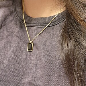 Elegant Gold Necklace - Black Rectangular Pendant - Etsy