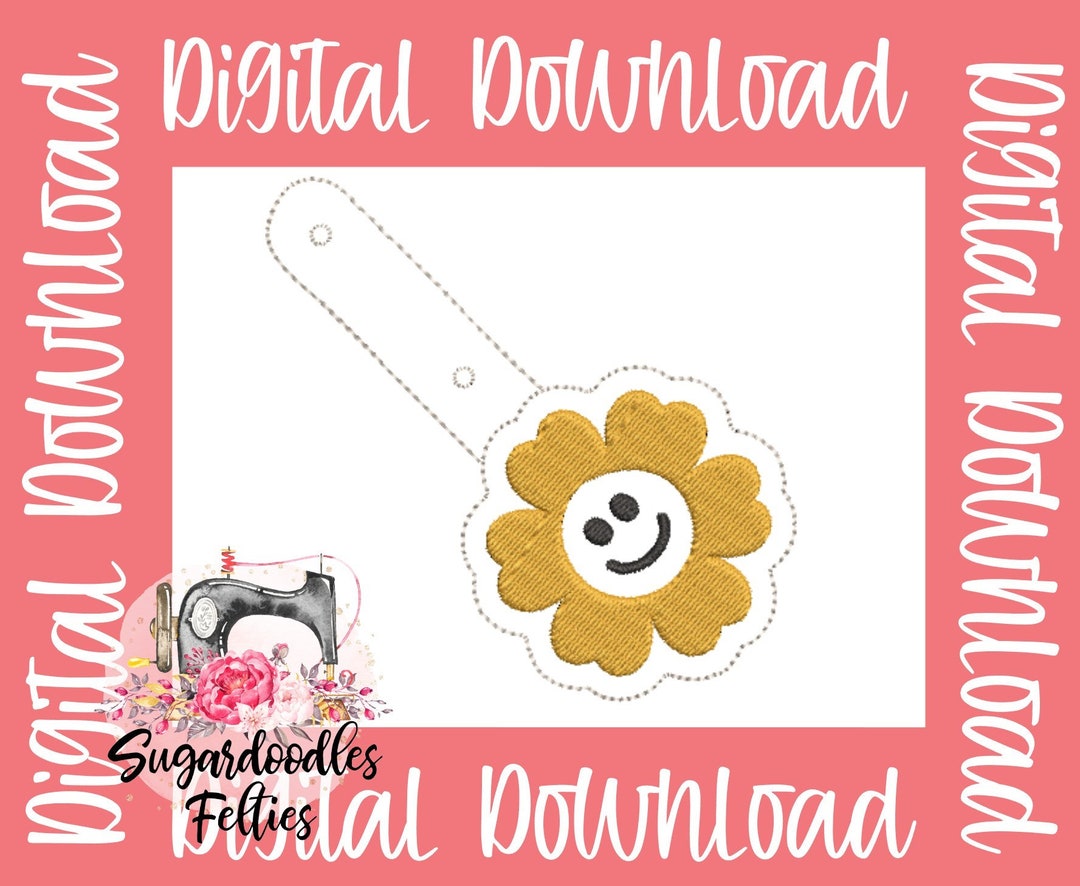 Retro Smiley Face Daisy Snap Tab Embroidery Design 4x4 Hoop-snap Tab ...
