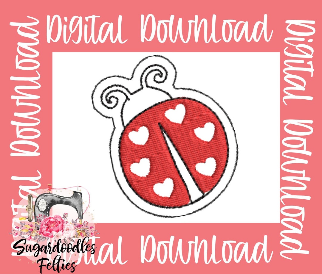 Heart Lady Bug Valentines Day Feltie File- Lady Bug Feltie Designs-v-day Machine Embroidery ...