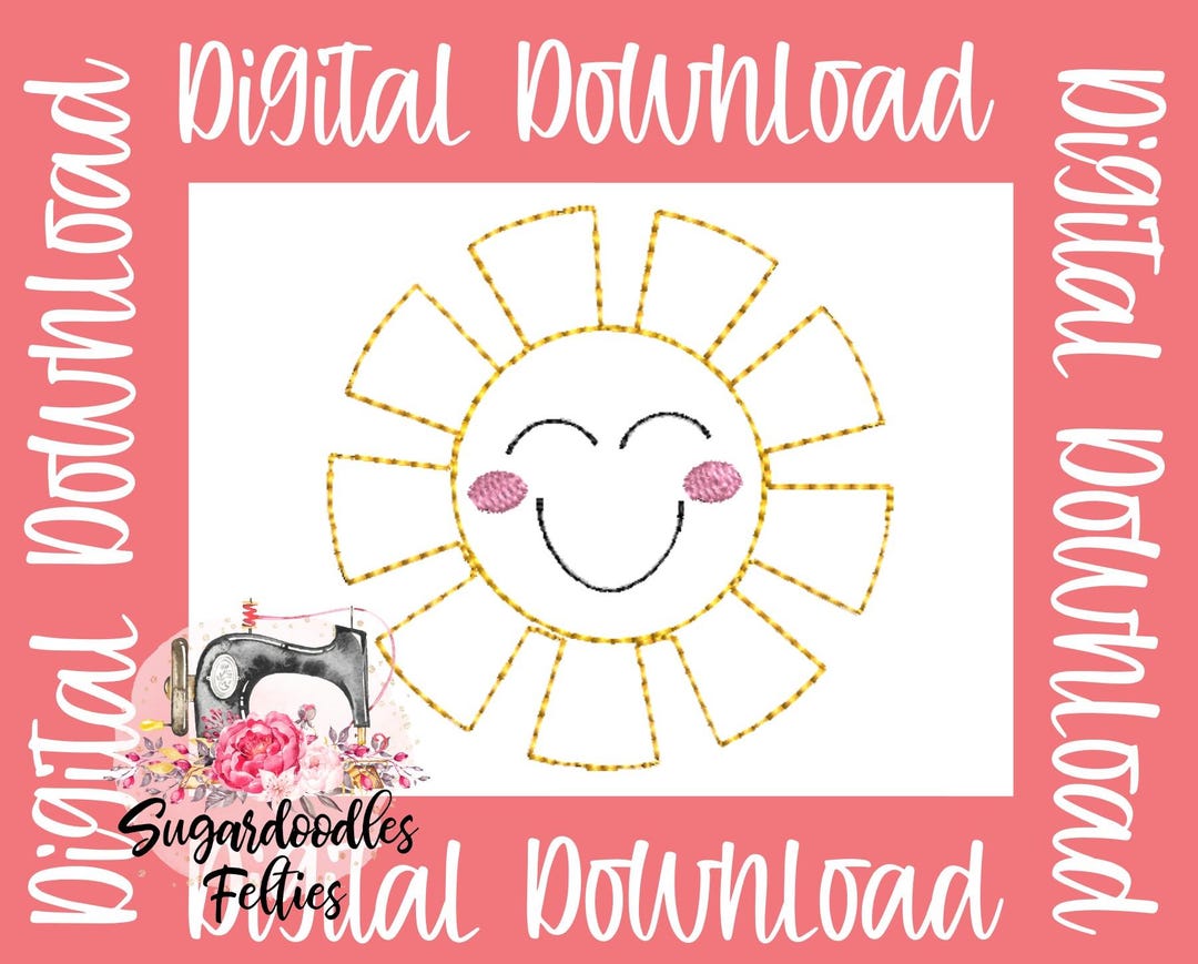 Sun Feltie File-machine Embroidery File-sunburst Sun-smiley Face Sun ...