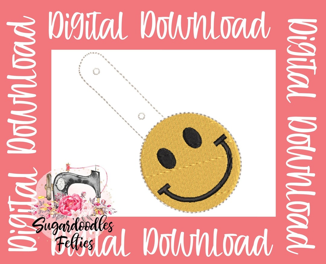 Retro Smiley Face Snap Tab Embroidery Design 4x4 Hoop-snap Tab Keychain ...