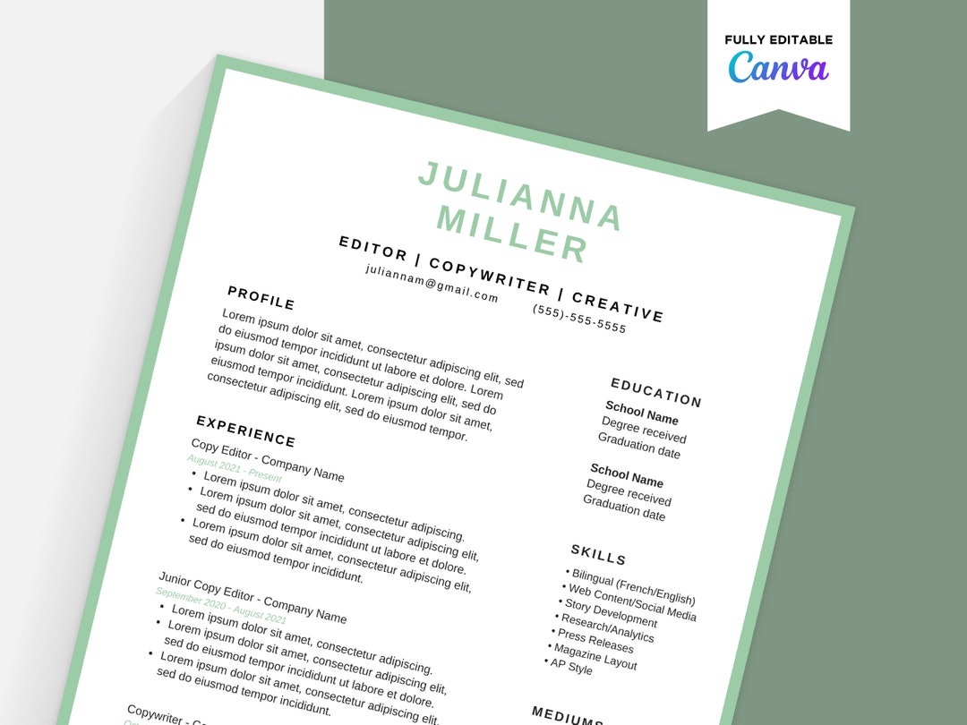 Limelight Ats-friendly Two Column Resume Template Experience - Etsy