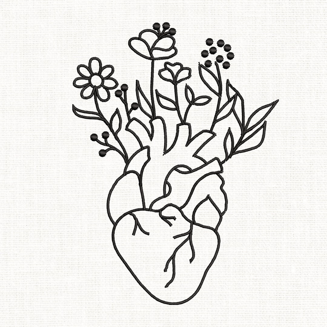 Heart With Flower Embroidery Design, Embroidery Machine - Etsy