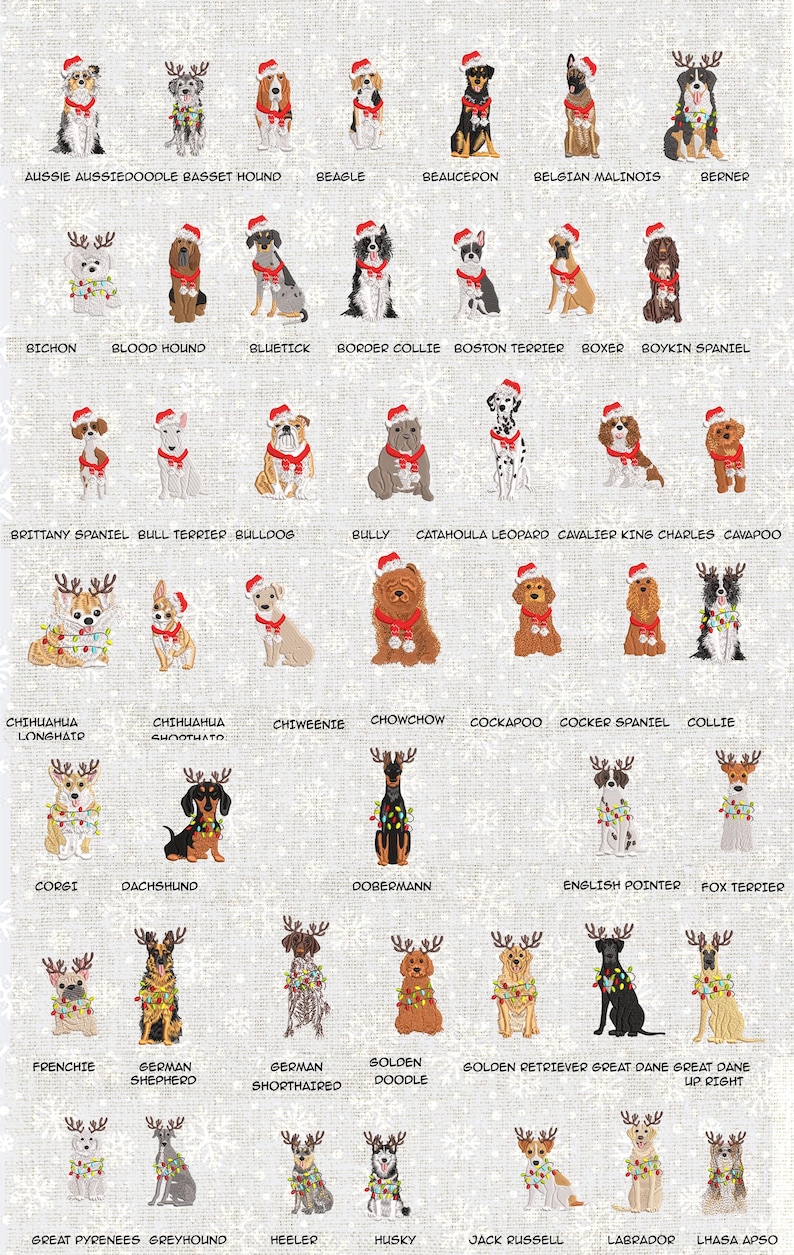 Custom Christmas Dog Embroidery Design: Machine Embroidery (digital ...