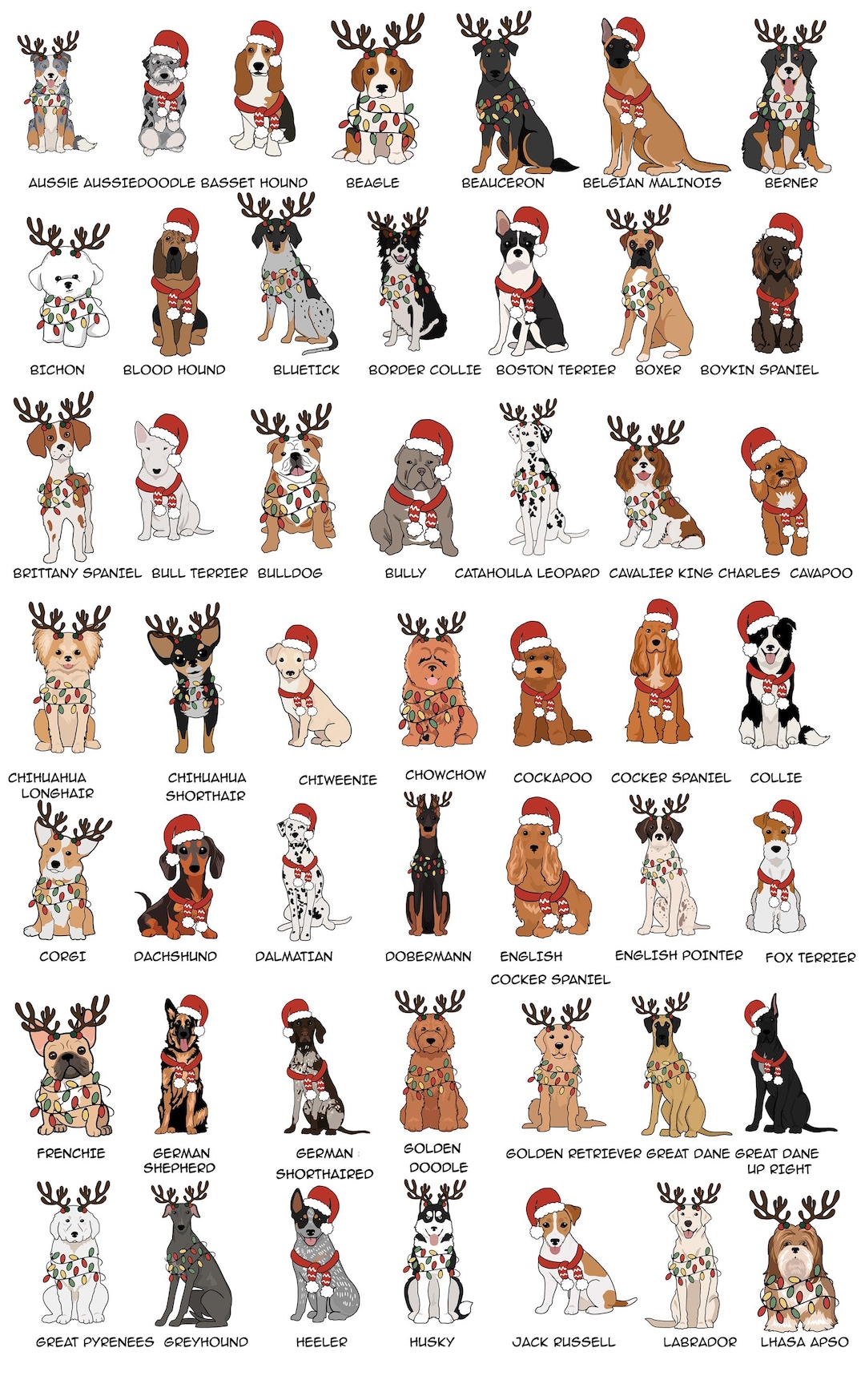 Dog Breed Christmas PNG Design, Holiday Gift (digital Download) - Etsy