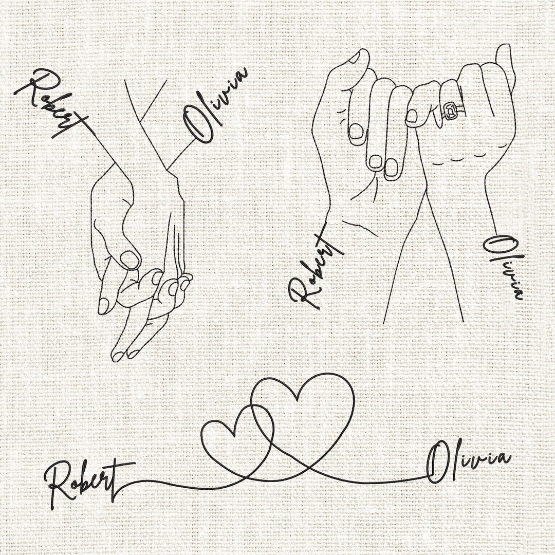 Personalized Couples Line Art Embroidery Design: Holding Hands (digital ...