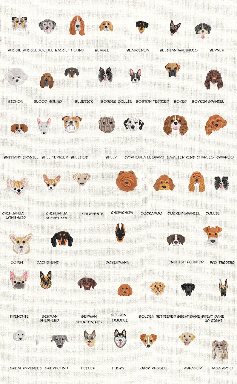 Custom Dog Breed Face Embroidery Design (digital Download) - Etsy