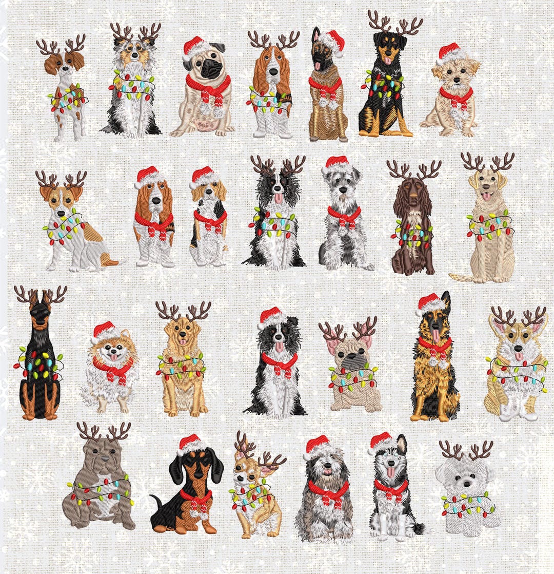 Custom Christmas Dog Embroidery Design: Machine Embroidery (digital ...