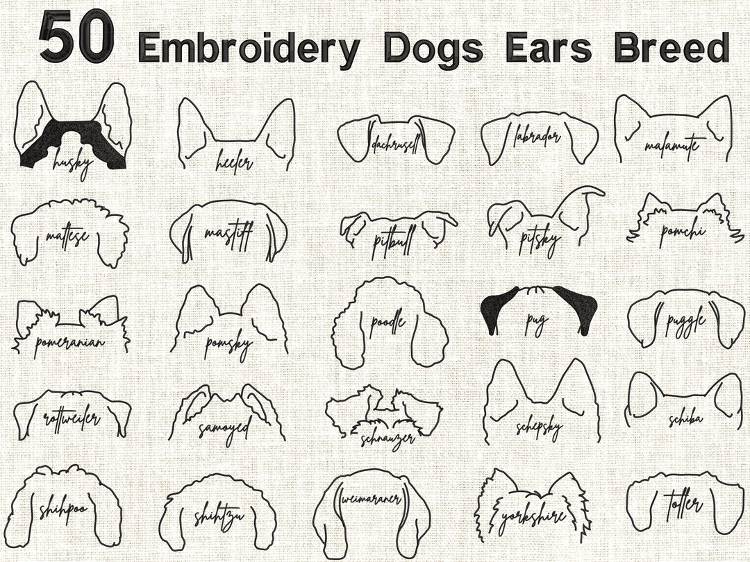 50 Dog Breed Ears Embroidery Designs: Machine Embroidery (digital File ...
