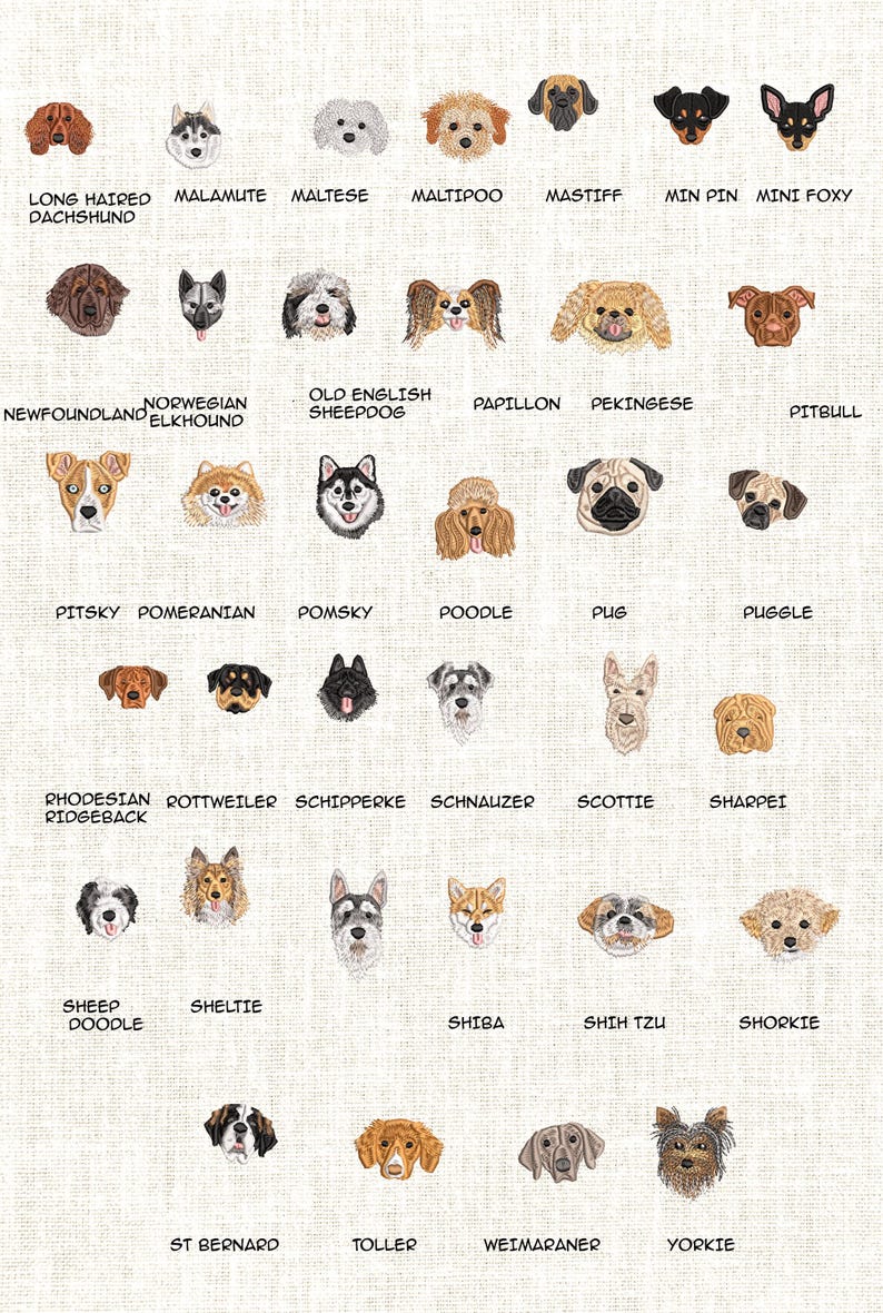 Custom Dog Breed Face Embroidery Design (digital Download) - Etsy