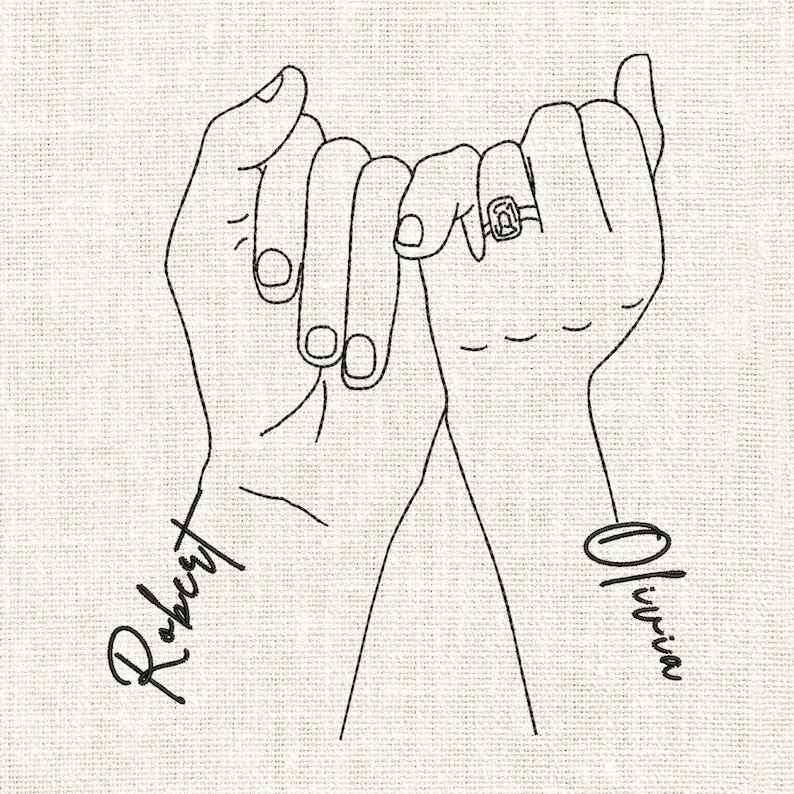 Personalized Couples Line Art Embroidery Design: Holding Hands (digital ...