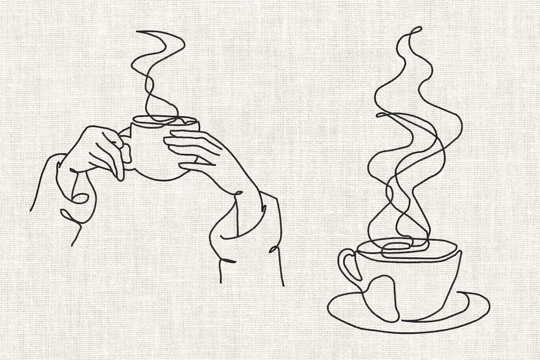 Coffee One Line Art Embroidery Design (digital File) - Etsy