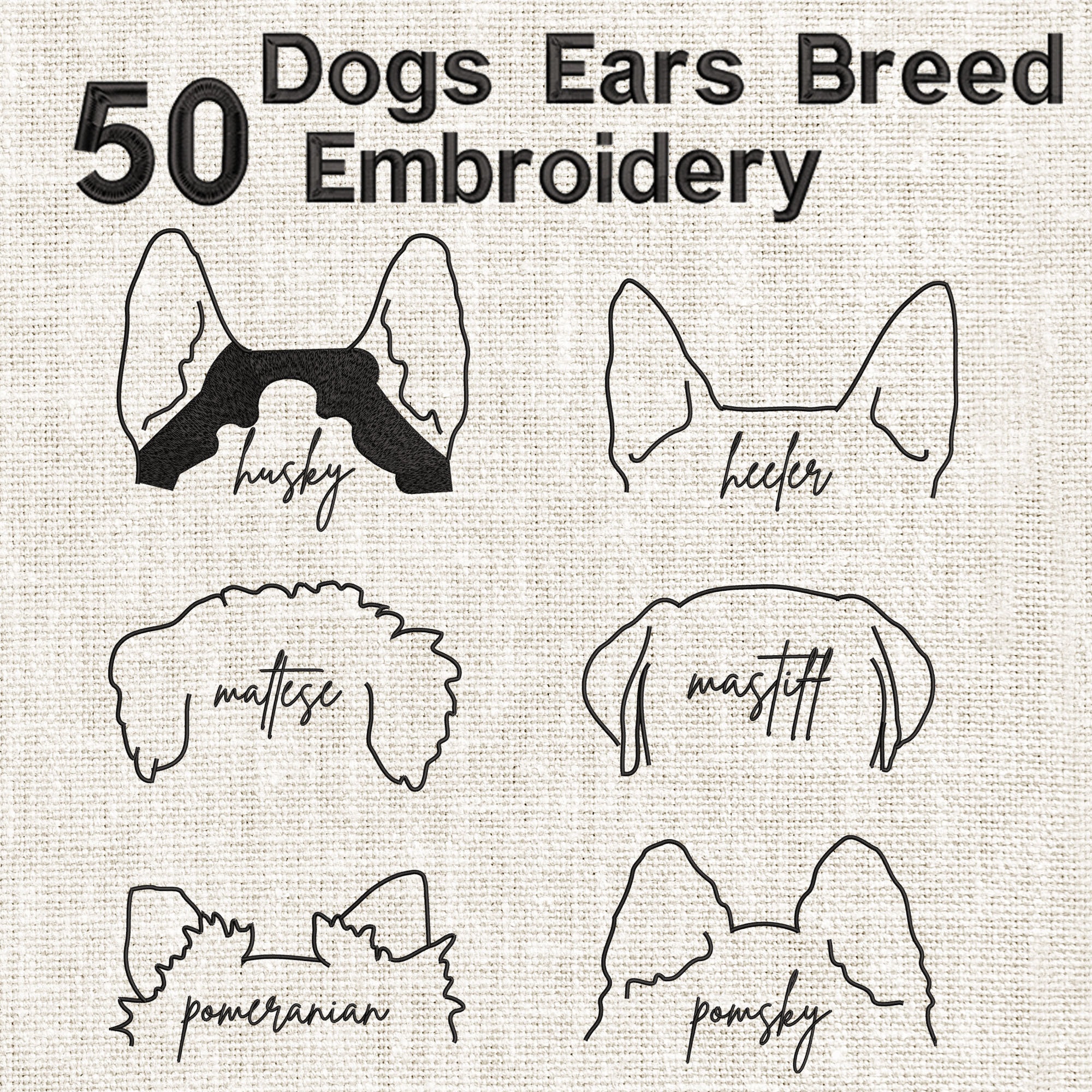 50 Embroidery Dog Ears Breedmachine Embroidery Designdigital - Etsy ...