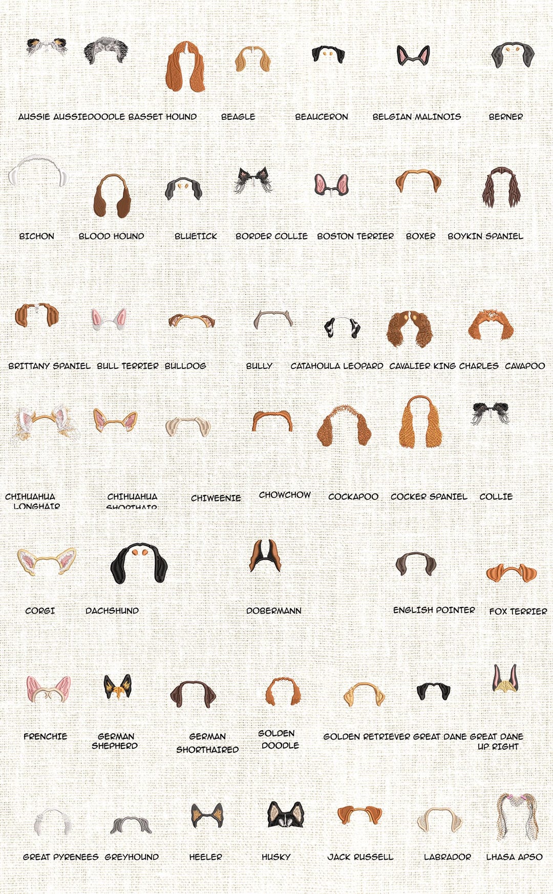 86 Custom Dog Ears Embroidered,machine Embroidery Design,pes,dst ...