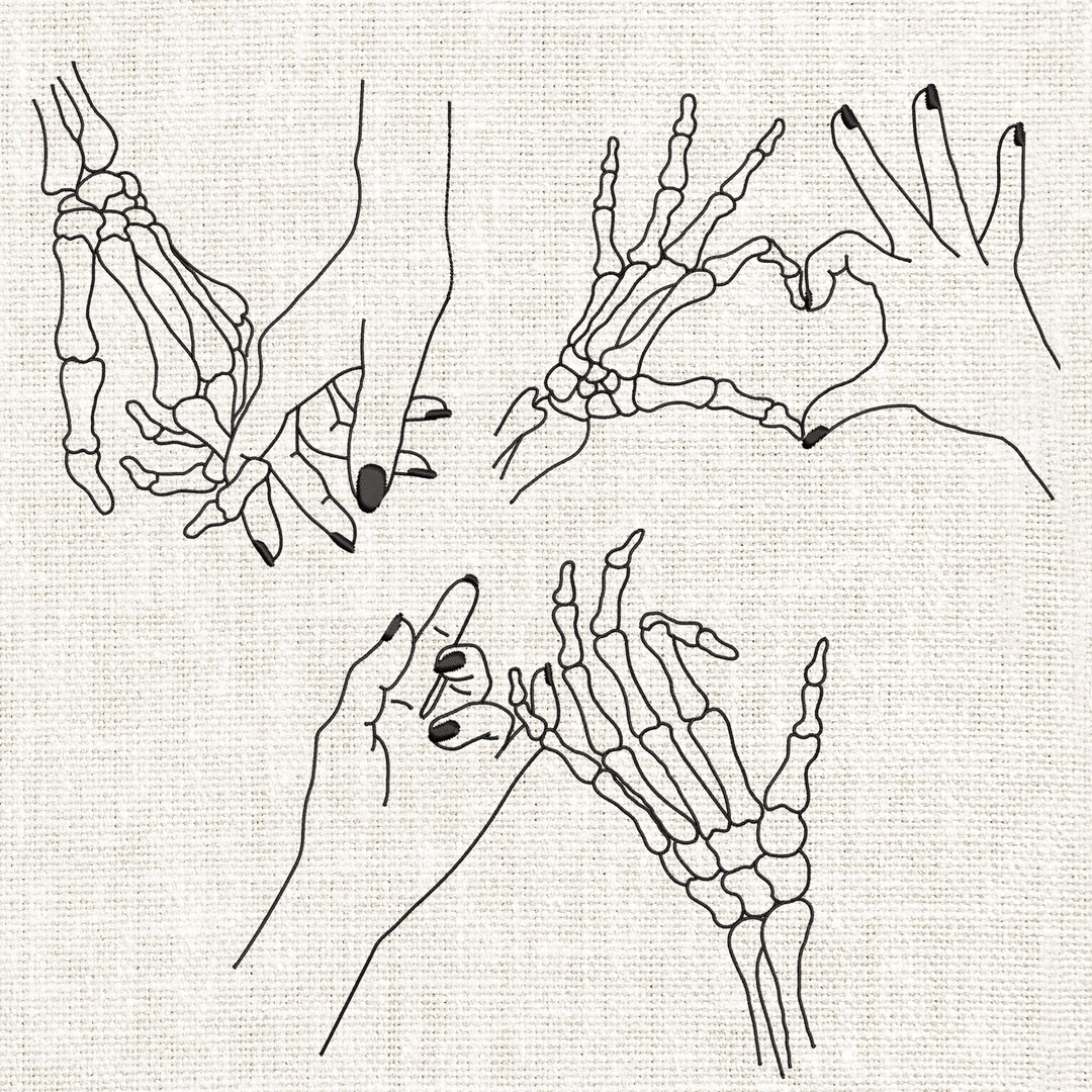 3 Embroidery Hand Gestures, Bone Fingers, Heart Sign, Touching Hand ...