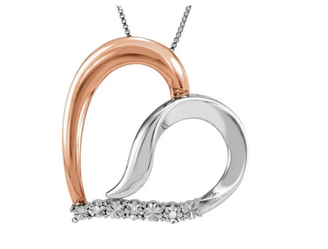 14K Rose Gold-plated Sterling Silver .02 CTW Natural Diamond Heart 18 ...