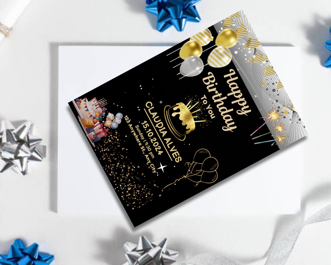 Classic Birthday Party Invitation Card, Editable Birthday Card ...