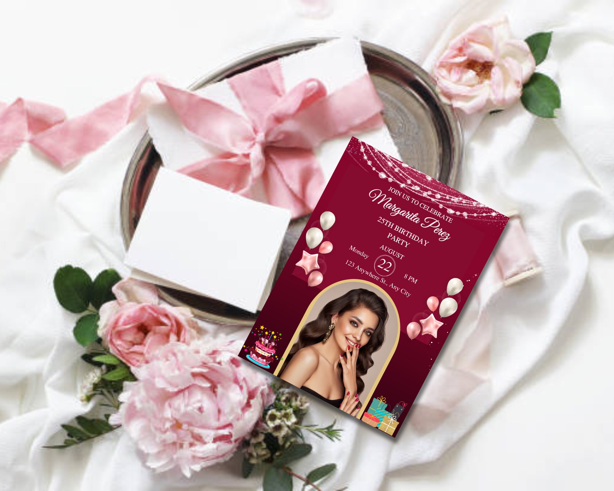Modern Birthday Party Invitation Portrait, Editable Birthday Card ...