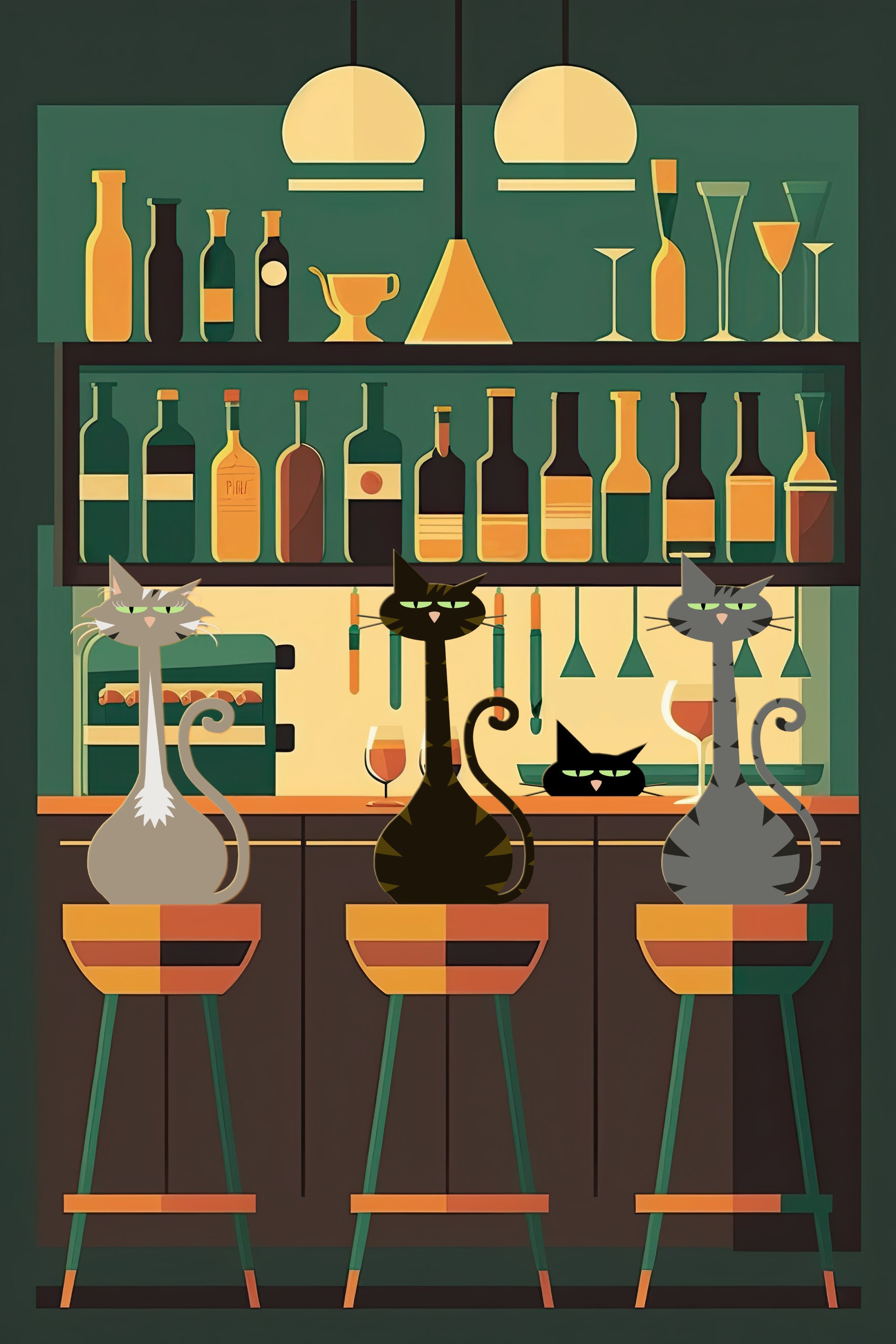 Cat in a Bar, Tavern, Retro Cat Wall Art, Funny Cat Poster, Black Cat ...