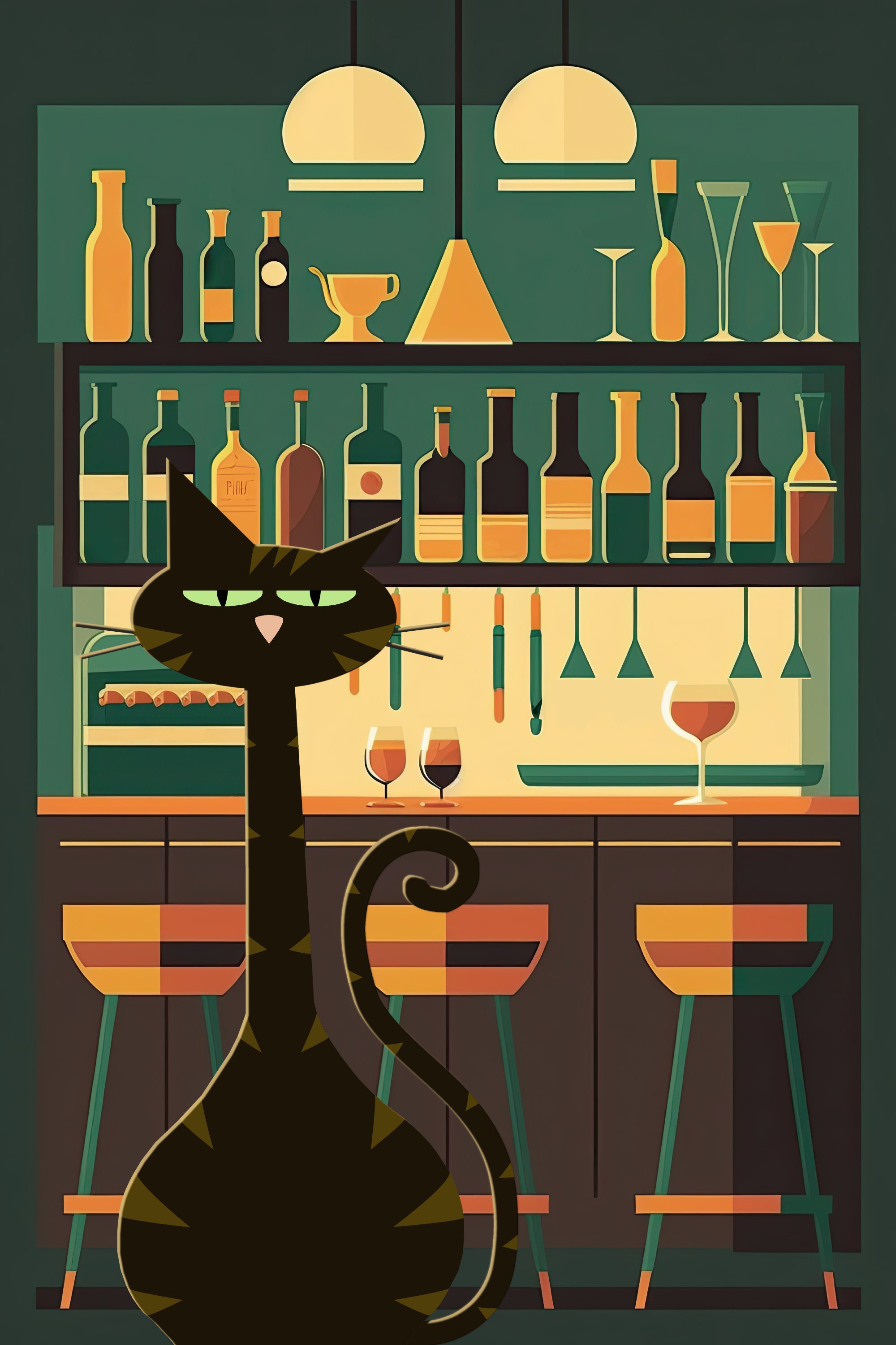 Cat in a Bar, Tavern, Retro Cat Wall Art, Funny Cat Poster, Black Cat ...