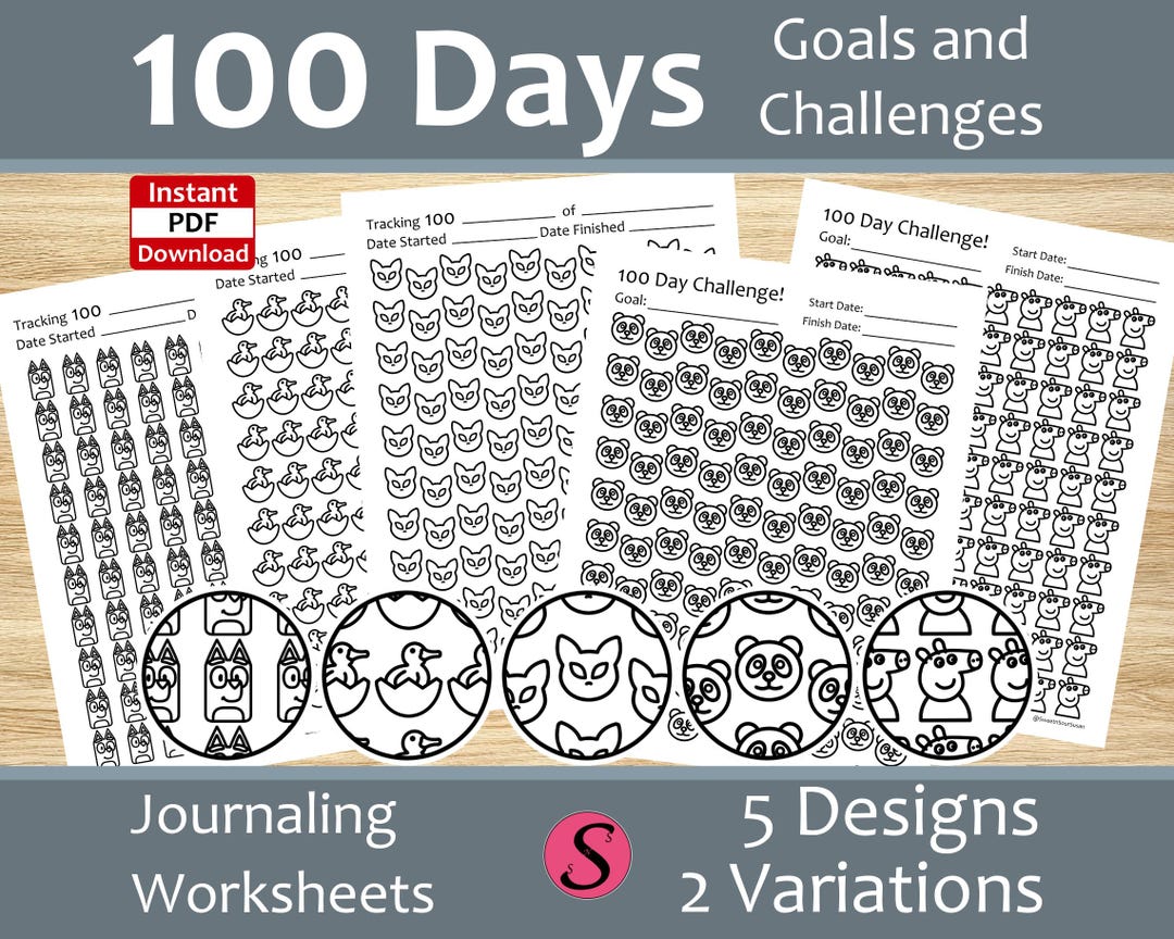 Animal Theme. 100 Days Challenge. Tracking 100 Days. Journal Worksheets ...