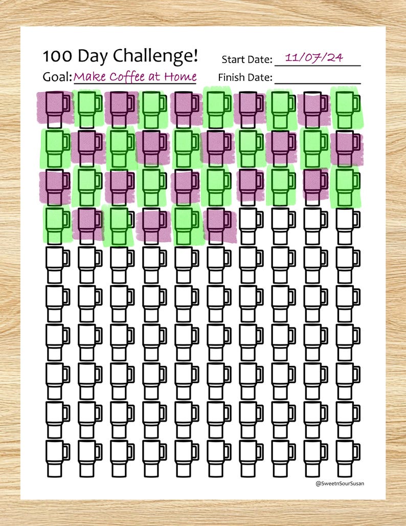 Drink Theme. 100 Days Challenge. Tracking 100 Days. Journal Worksheets ...
