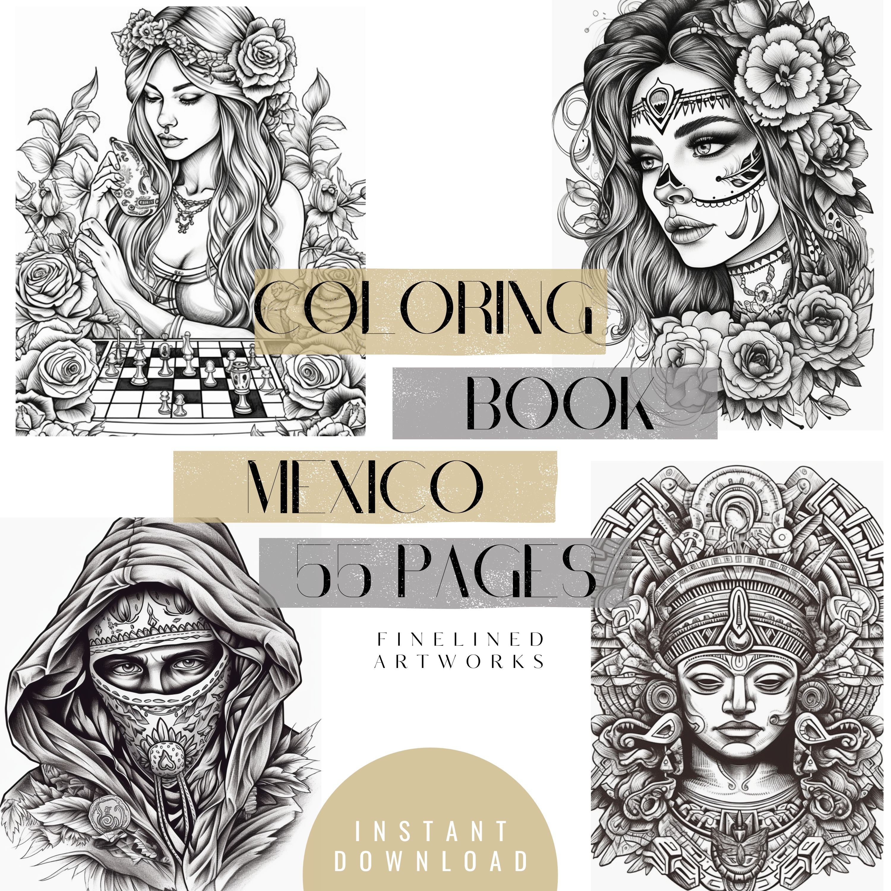 Mexican Culture Colouring Book for Adults 55 Designs / Pages to Colour ...