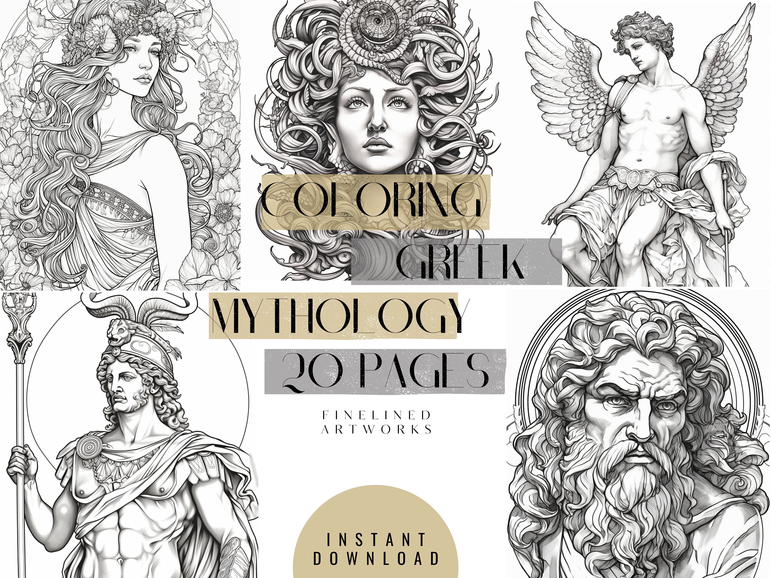 Greek Gods Mythology Coloring Book for Adults 20 Drawing Templates ...