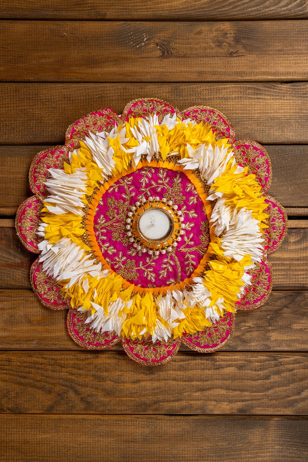 Zari Rangoli Mat, Flower Rangoli for Diwali, Rangoli Decoration, Pooja ...