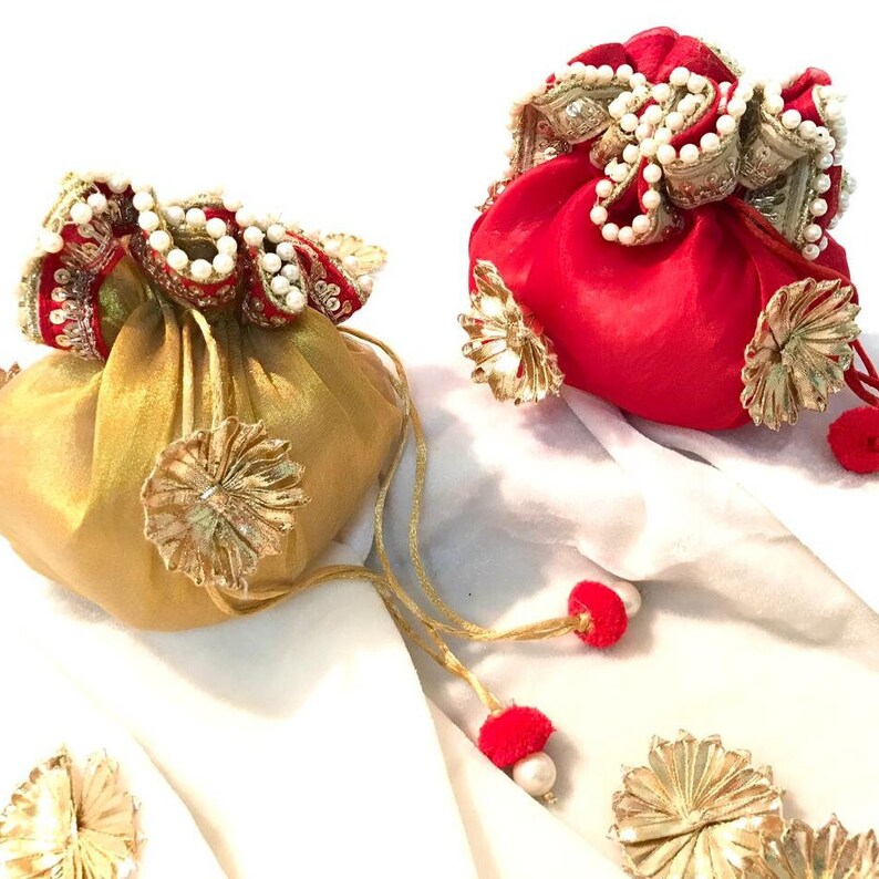 Organza Potli Embellished Potli Drawstring Potlis Traditional Indian ...