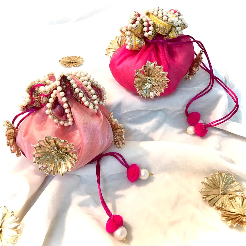 Organza Potli Embellished Potli Drawstring Potlis Traditional Indian ...