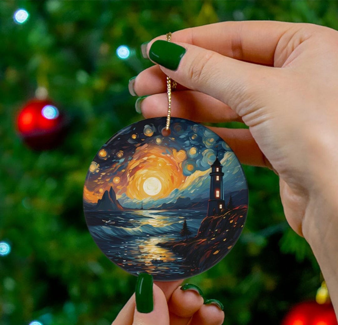 Lighthouse Ornament, Starry Night Christmas Ornament, Lighthouse ...